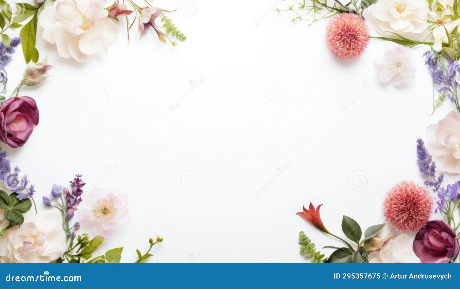 Beautiful Wild Flowers on White Background. Floral Frame, Decorative ...
