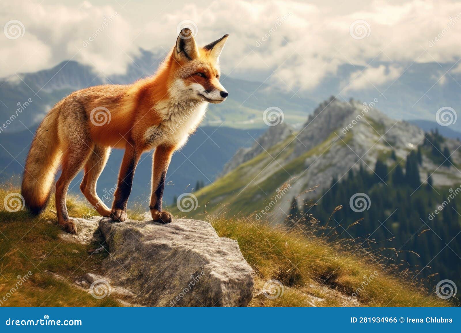 Beautiful Wild Red Fox on Mountains. Generative AI Stock Illustration ...