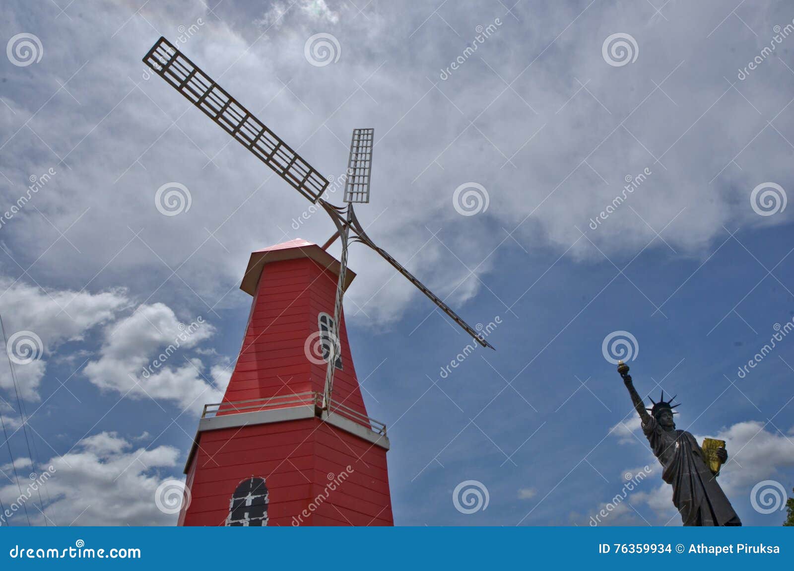 Beautiful Wind Mill with Freedom Monument Stock Photo - Image of ...