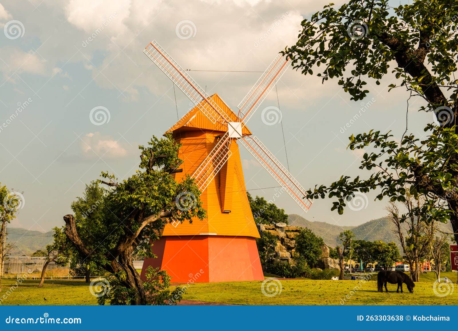 Beautiful windmill in park stock photo. Image of dutch - 263303638