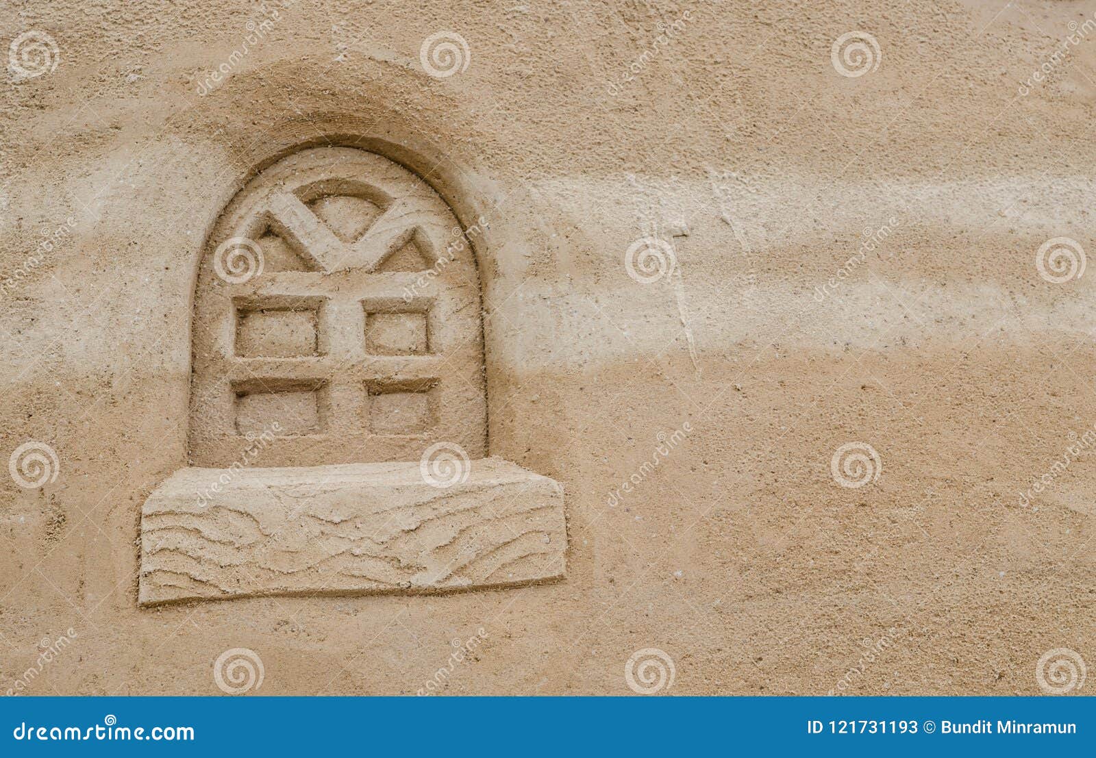 Beautiful Window Cartoon Style Pattern on Sand Texture Surface. Stock ...