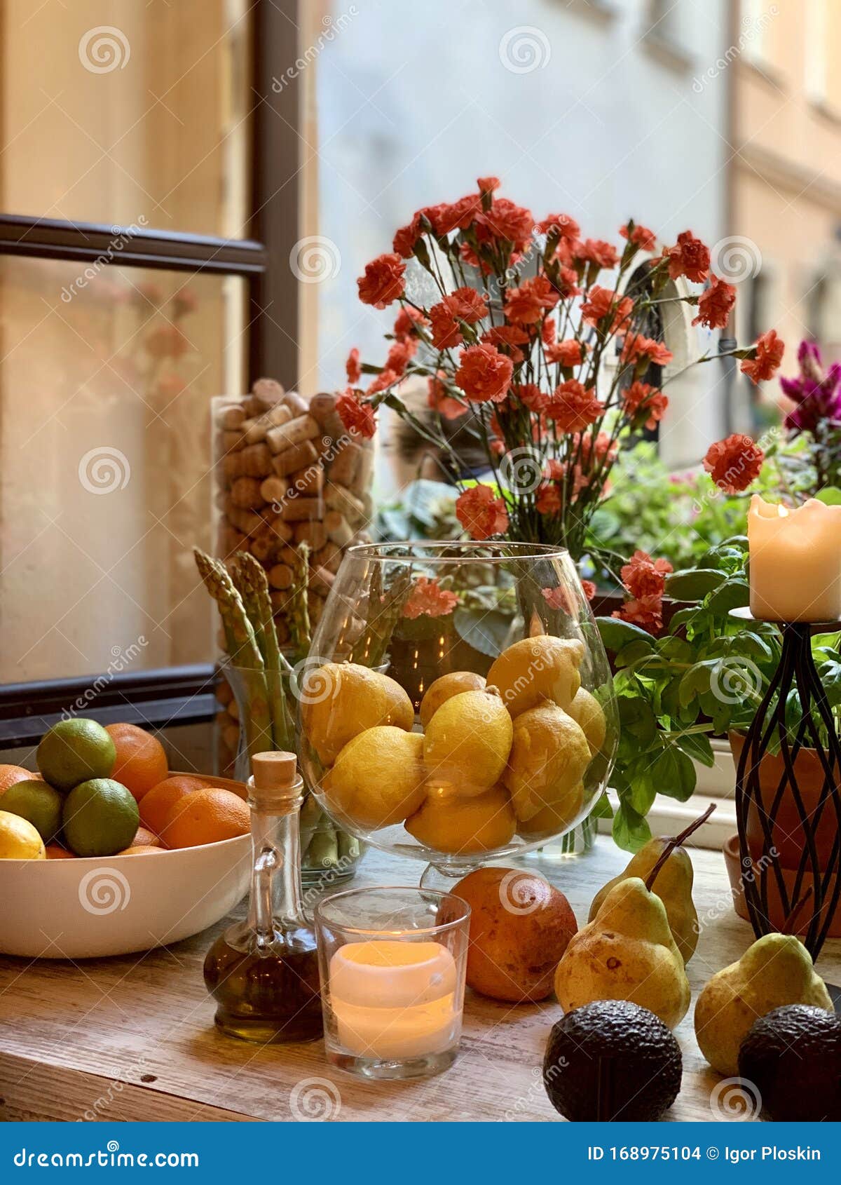 Beautiful Window Sill Decorated with Flowers Stock Photo - Image of ...