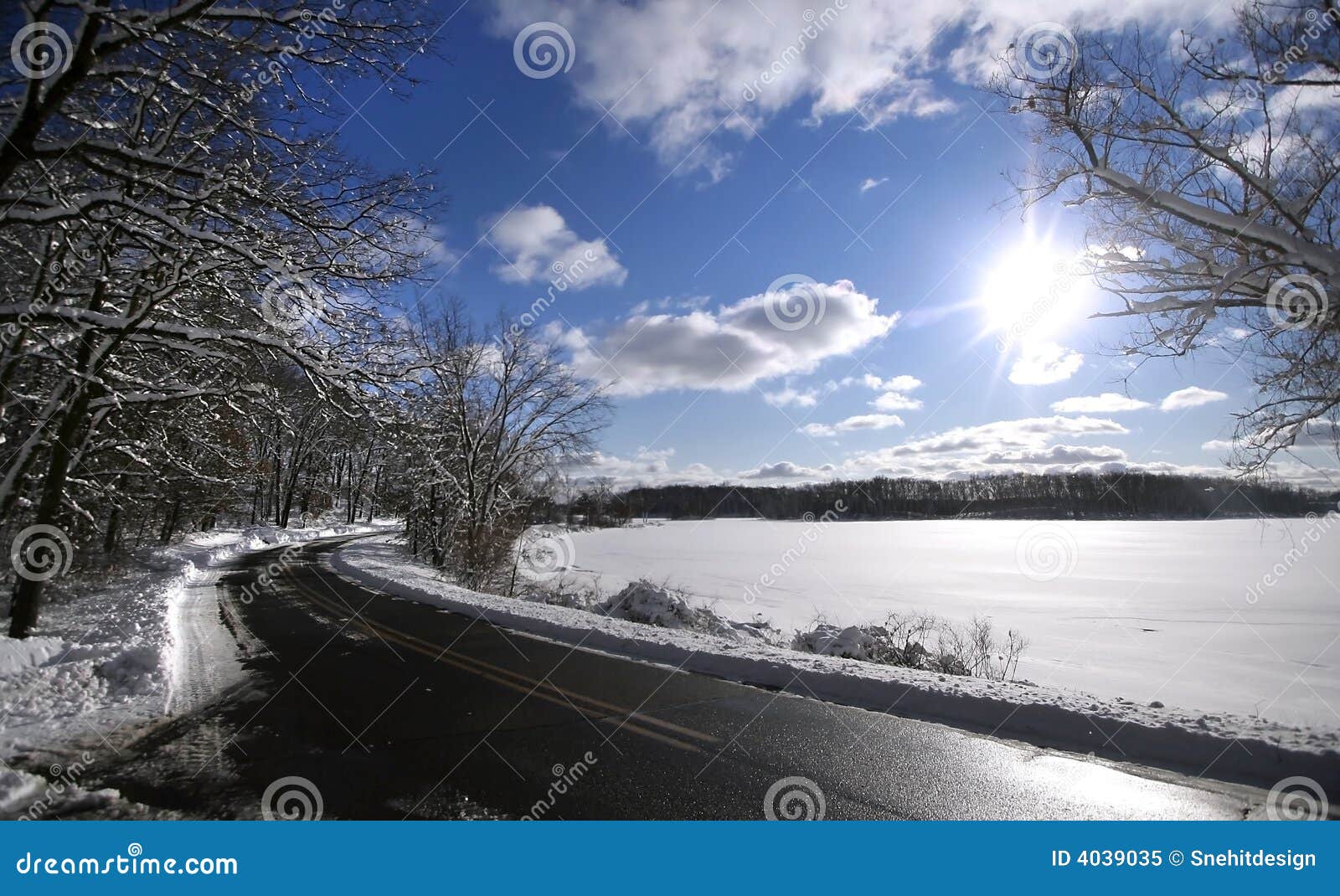 Beautiful Winter Drive in Michigan State Park Stock Image - Image of ...