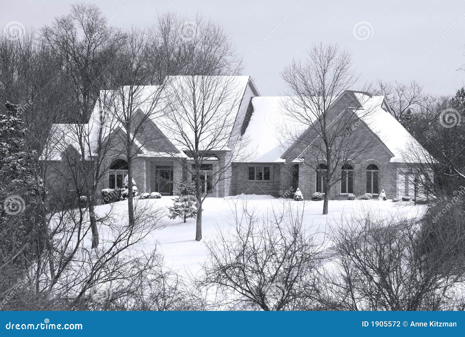 Beautiful Winter Home in a Secluded Country Setting Stock Photo - Image ...
