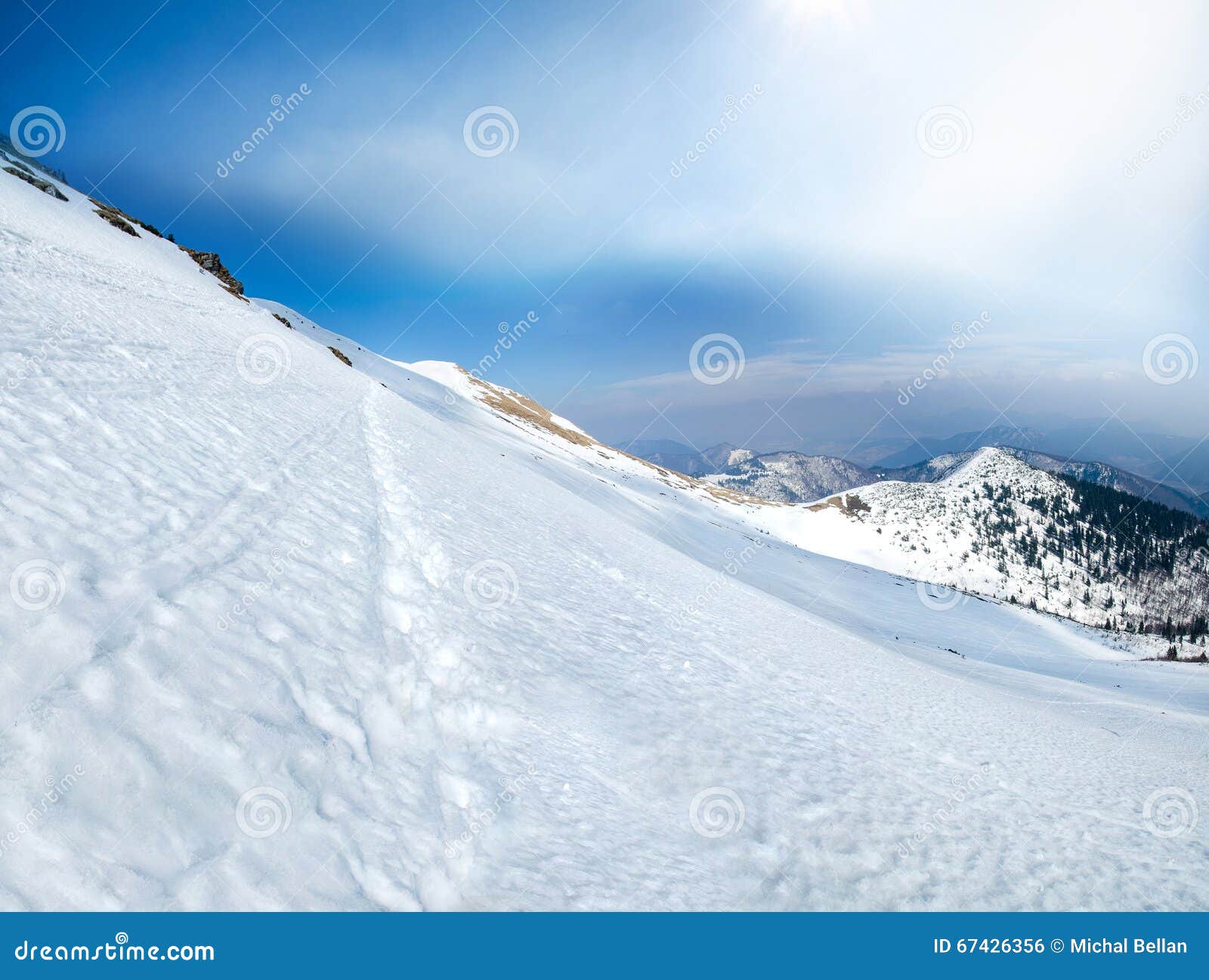 Beautiful Winter Landscape of Pathway in Slope in the Mountains Stock ...