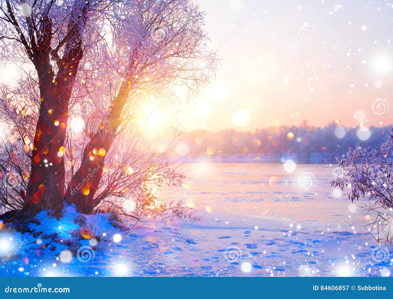 Beautiful Winter Landscape Scene with Ice River Stock Image - Image of ...