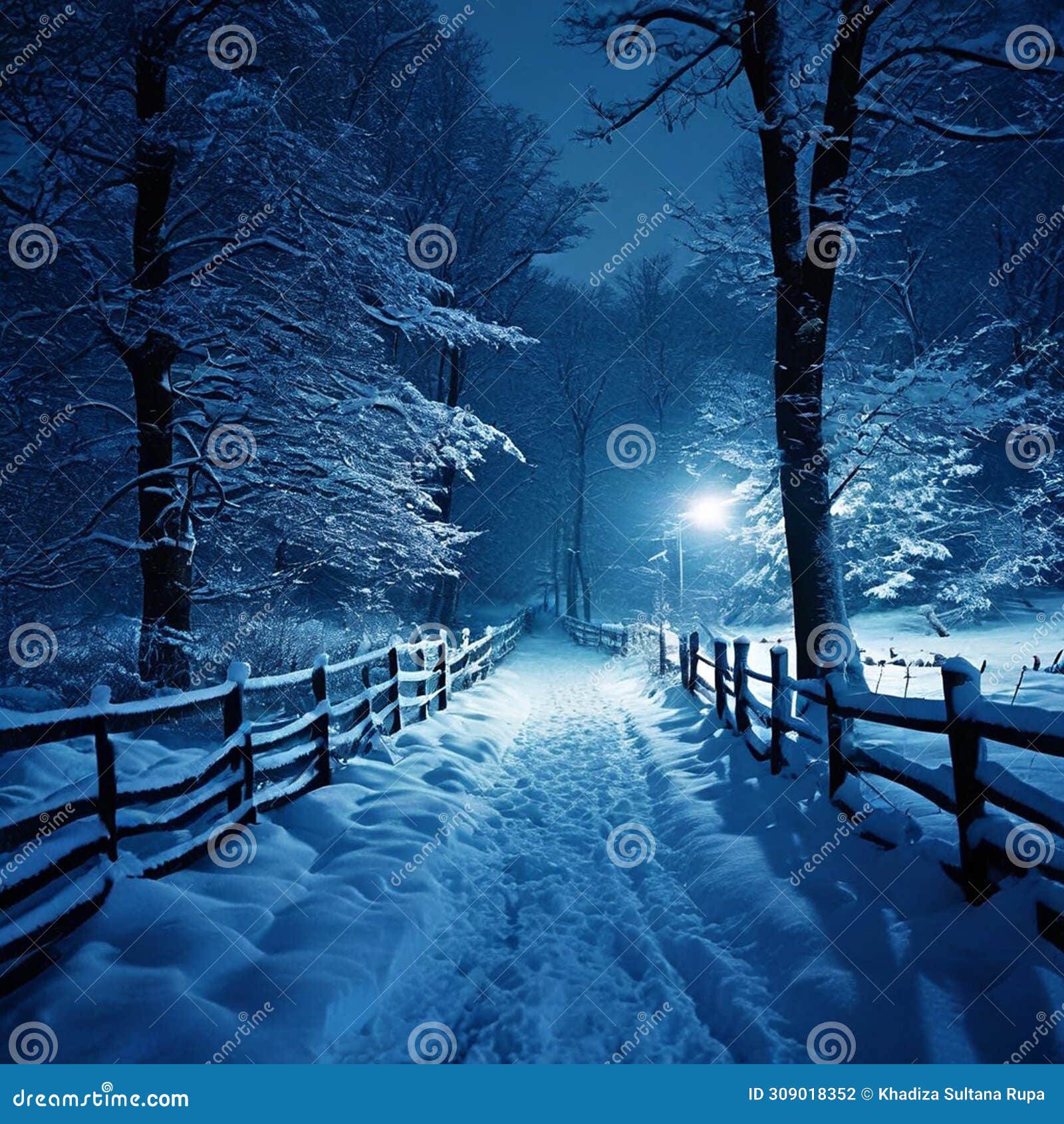 Beautiful Winter Night View with Light Stock Illustration ...