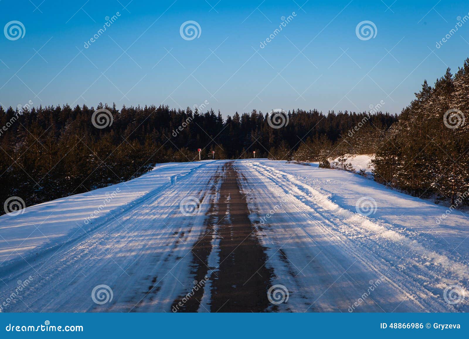 Beautiful Winter Road through Snowy Fields,sunset and Forests Stock ...