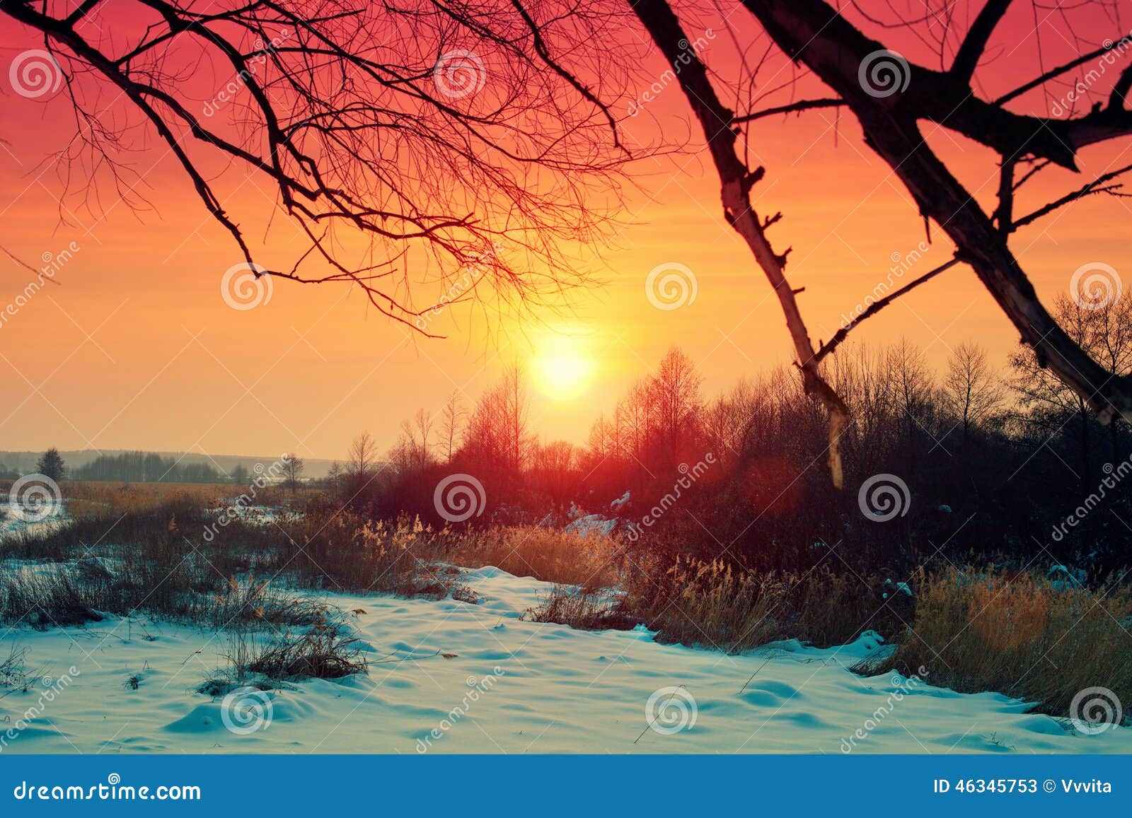 Beautiful Winter Rural Sunset Stock Image - Image of dusk, dawn: 46345753