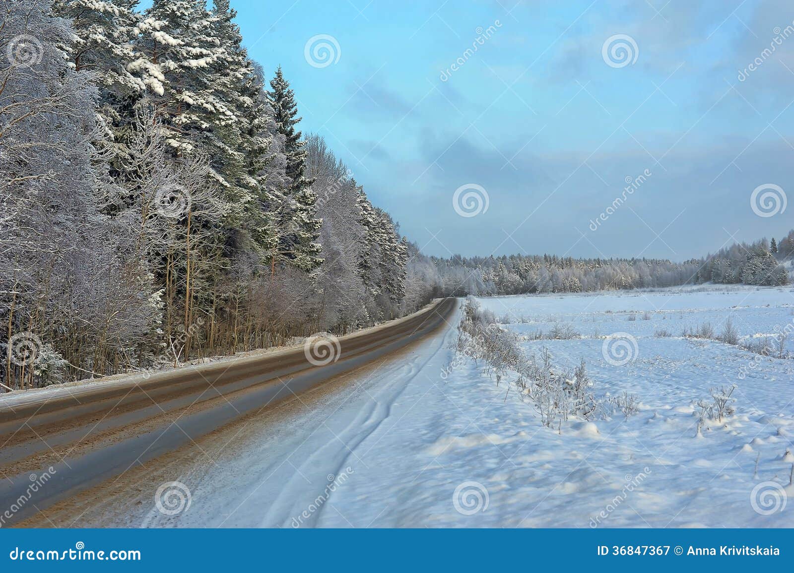 Beautiful Winter Snowy Road Stock Image - Image of calm, frozen: 36847367