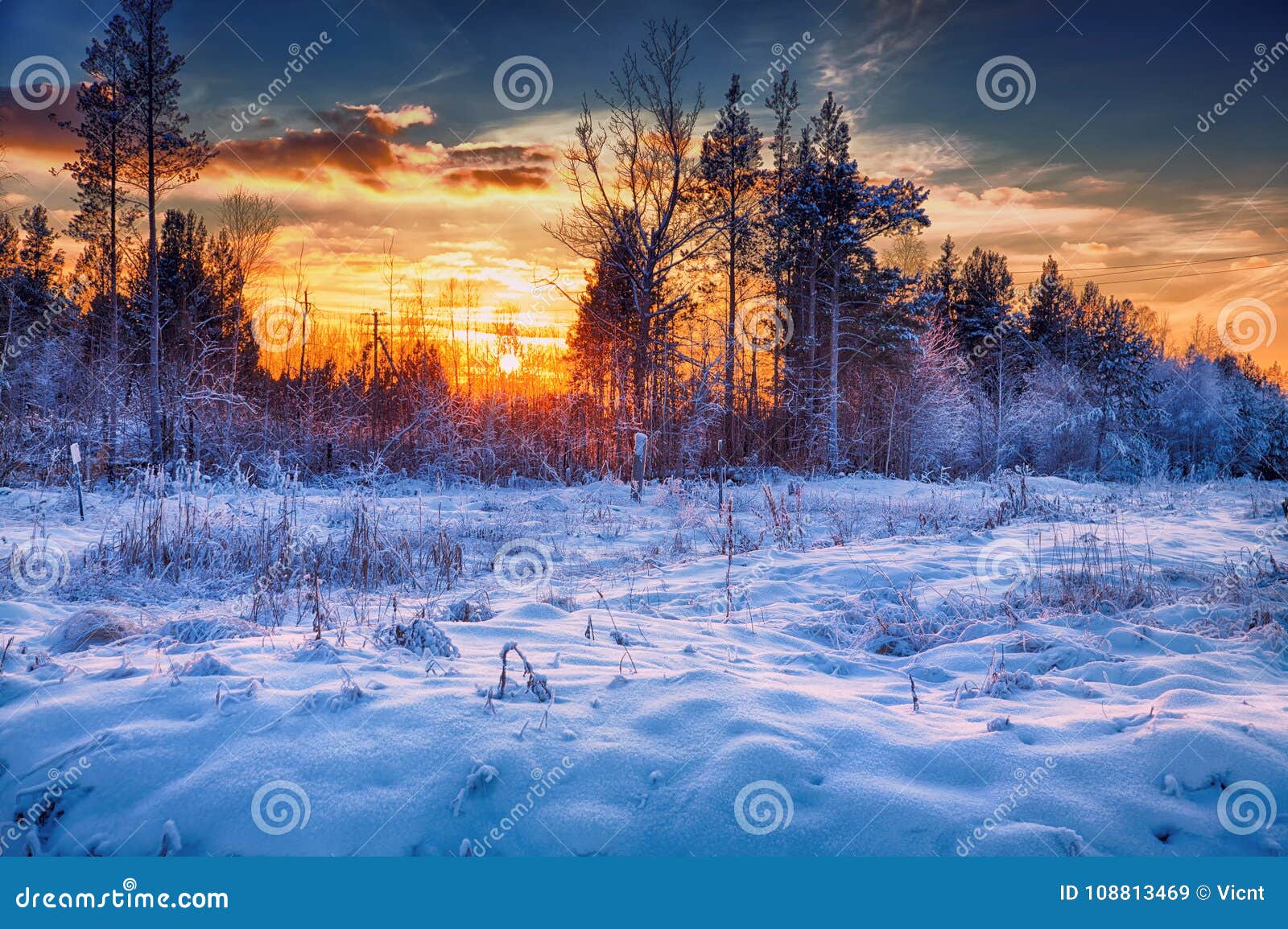 Beautiful winter sunset stock image. Image of sunrise - 108813469