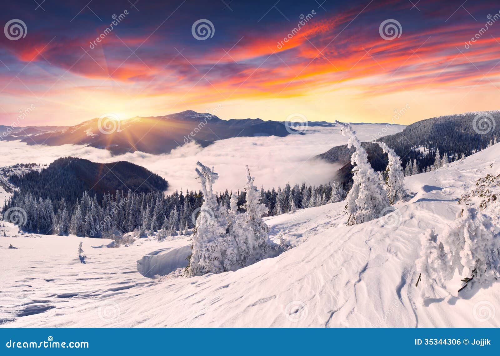 Beautiful Winter Sunset in Mountains Stock Photo - Image of alpine ...