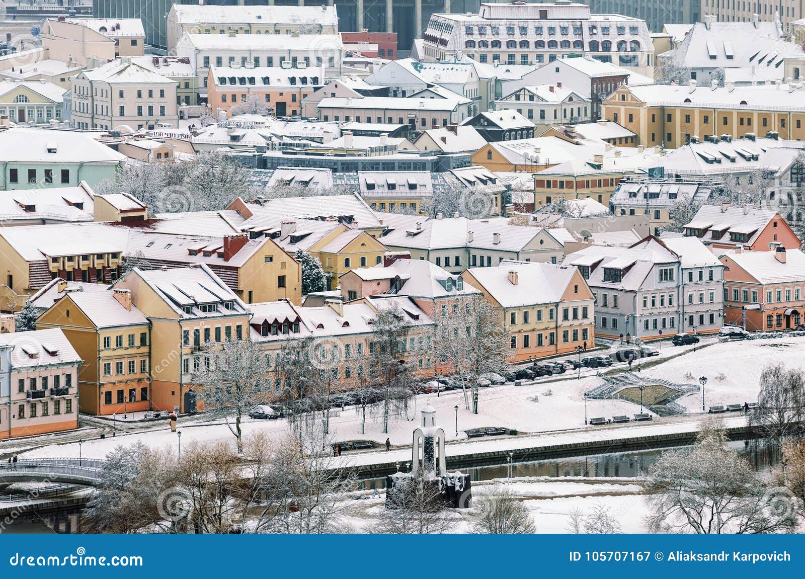 Beautiful Winter View of the Old Town. Belarus Stock Image - Image of ...