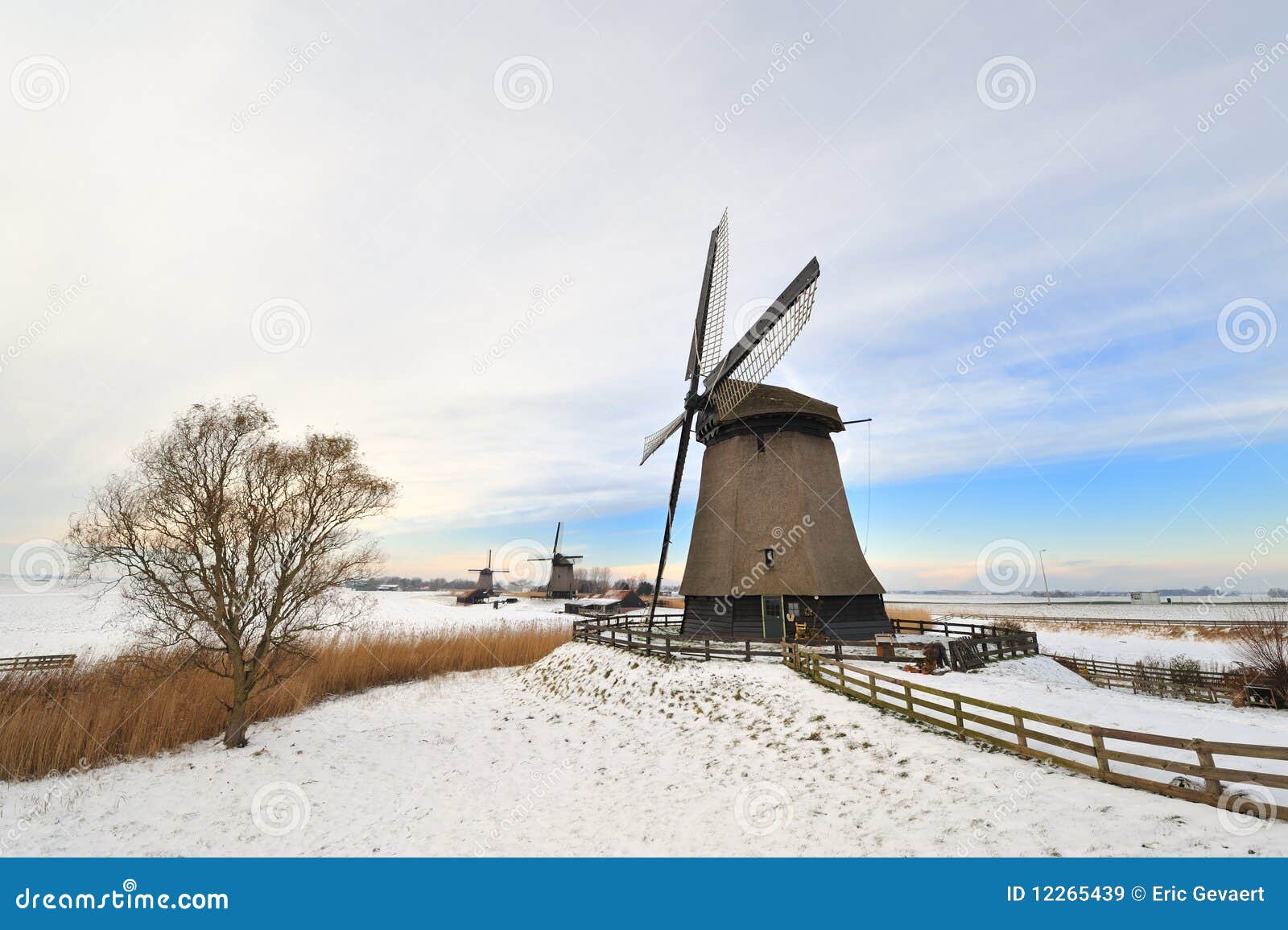 Beautiful Winter Windmill Landscape Stock Image - Image of landmark ...