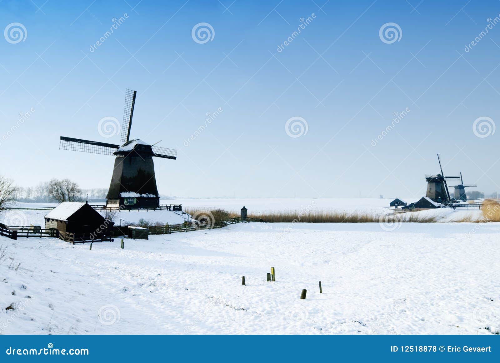 Beautiful Winter Windmill Landscape Stock Photo - Image of landscape ...