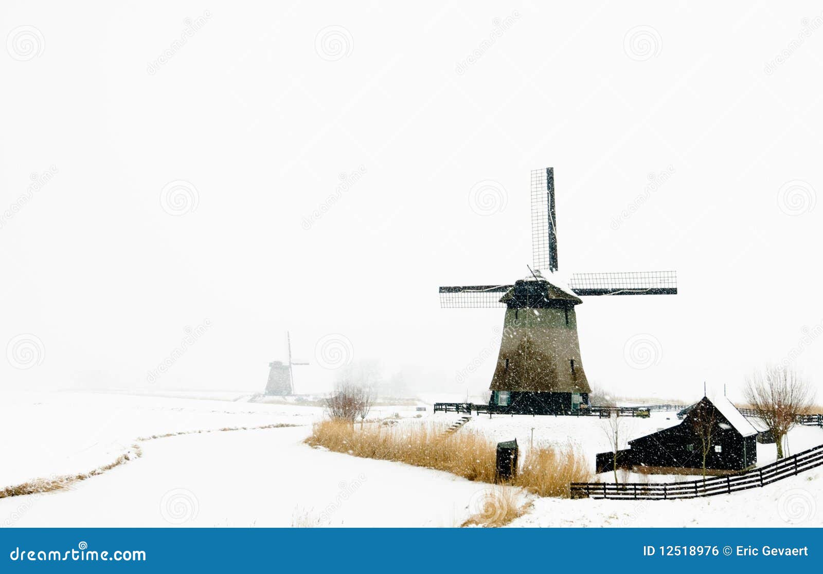 Beautiful Winter Windmill Landscape Stock Photo - Image of netherlands ...