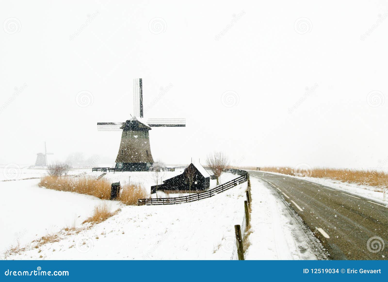 Beautiful Winter Windmill Landscape Stock Photo - Image of landscape ...