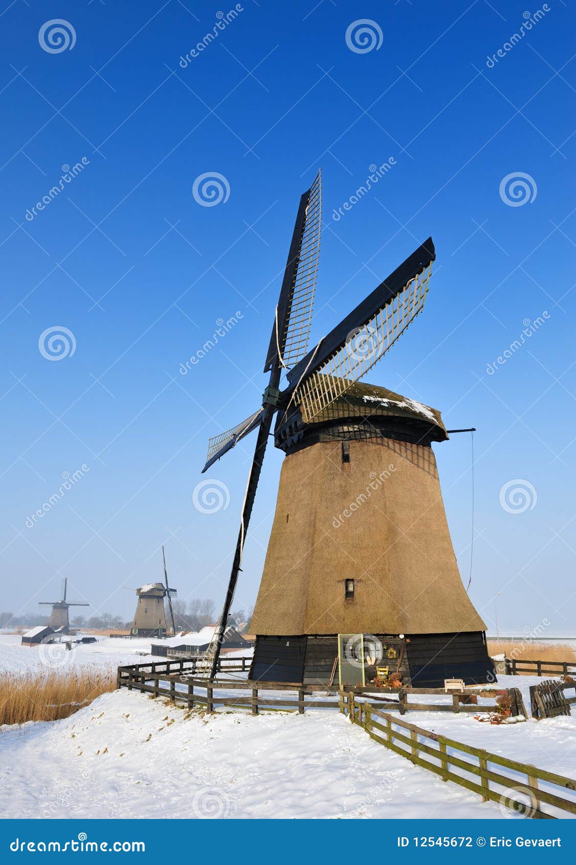 Beautiful Winter Windmill Landscape Stock Photo - Image of european ...