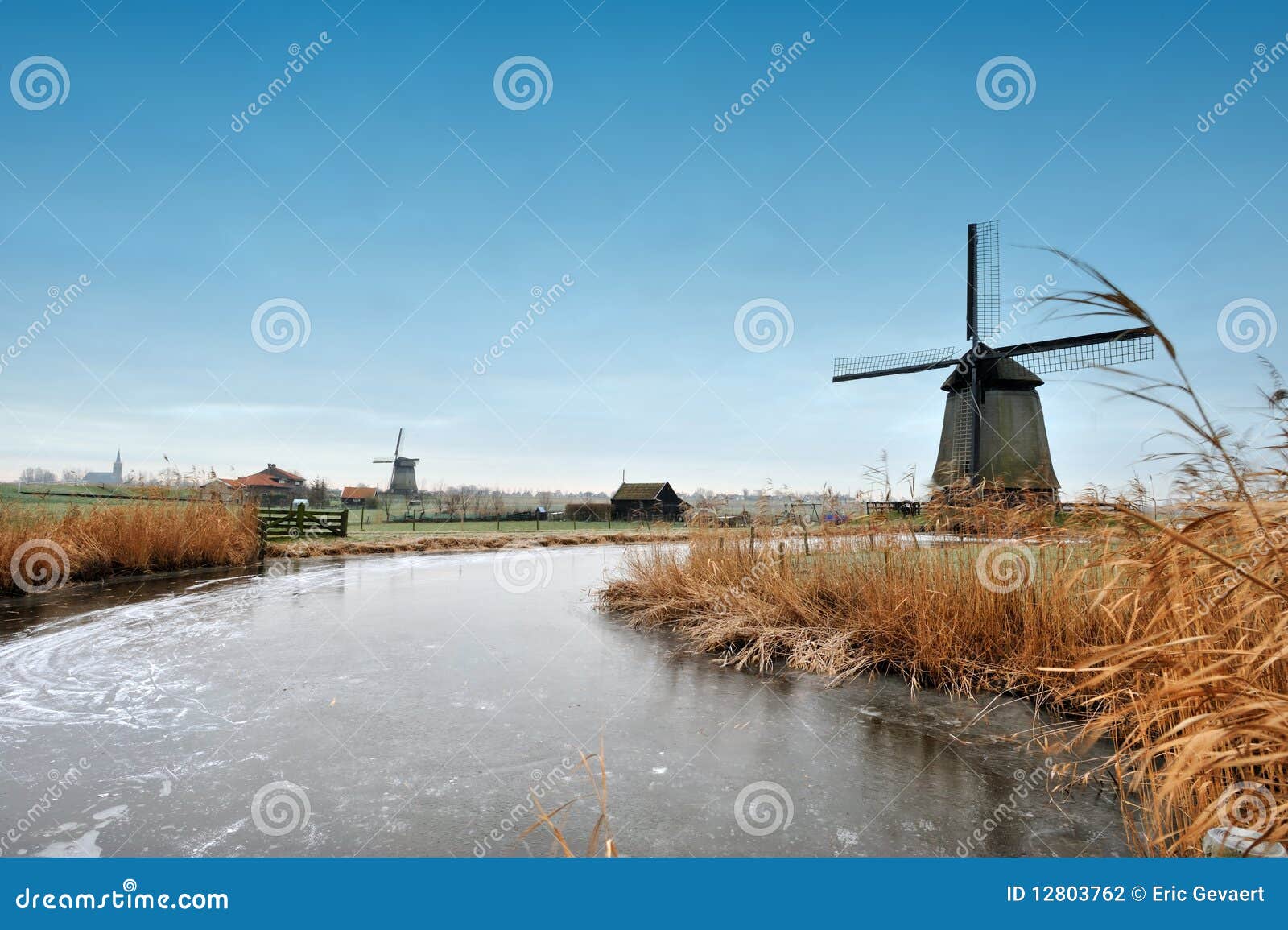 Beautiful Winter Windmill Landscape Stock Photo - Image of cloud ...