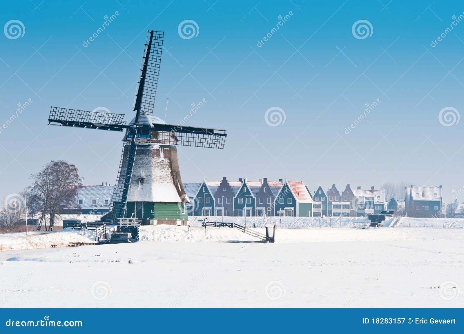 Beautiful Winter Windmill Landscape Stock Image - Image of holland ...