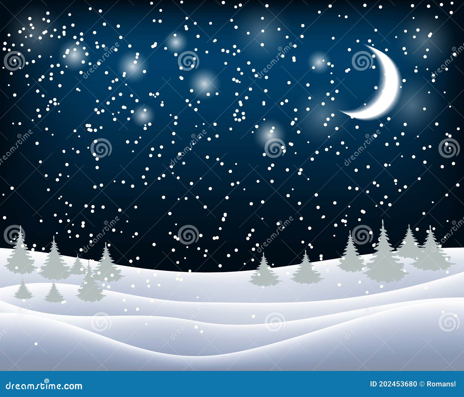 Beautiful Wintry Landscape with Night Sky, Snow-covered Nature and ...