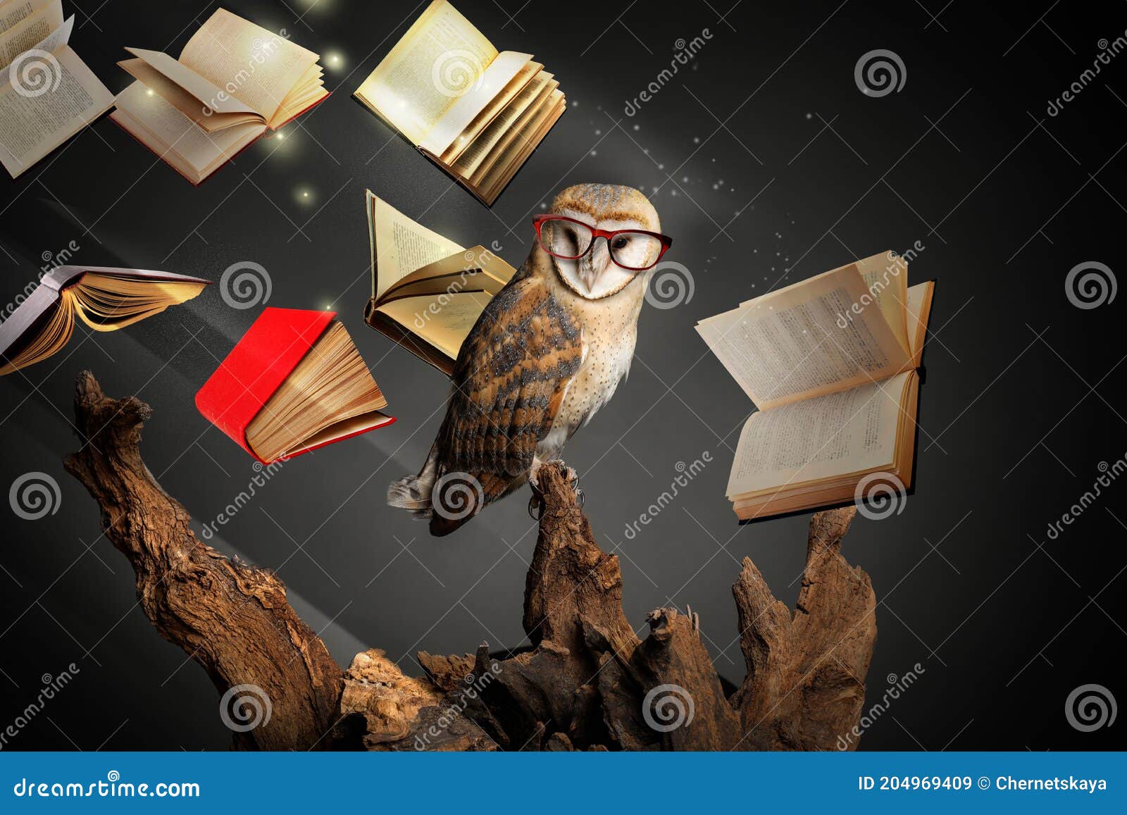 Beautiful Wise Owl and Flying Book in Fantasy World Stock Image - Image ...