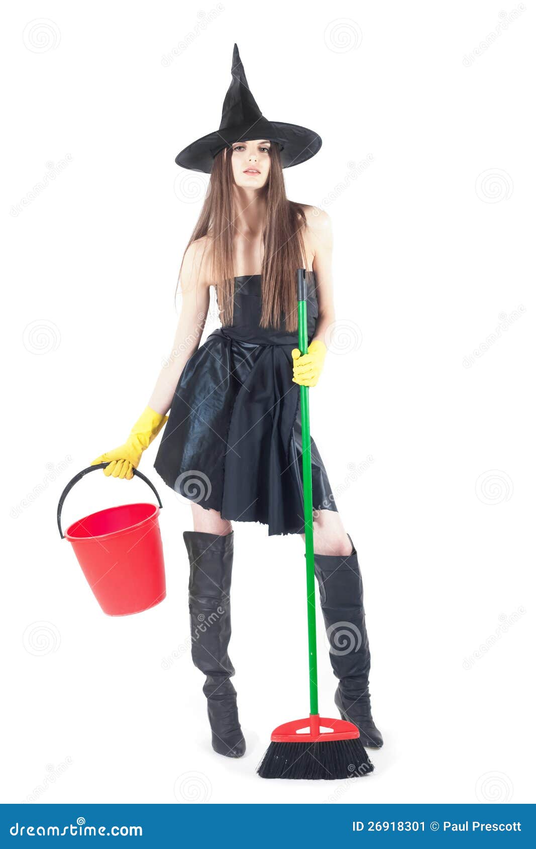 Beautiful Witch Doing the Cleaning Stock Image - Image of heels ...