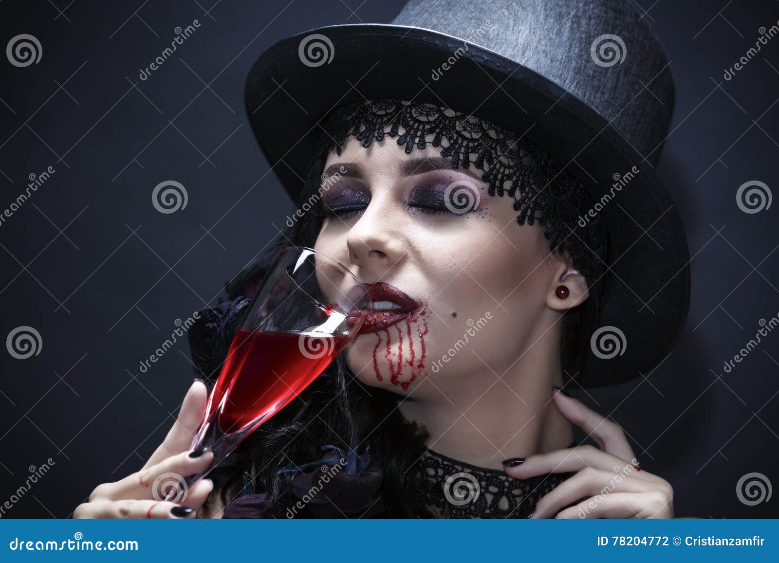 Beautiful Witch - Drinking Red Wine Stock Photo - Image of girl, black ...
