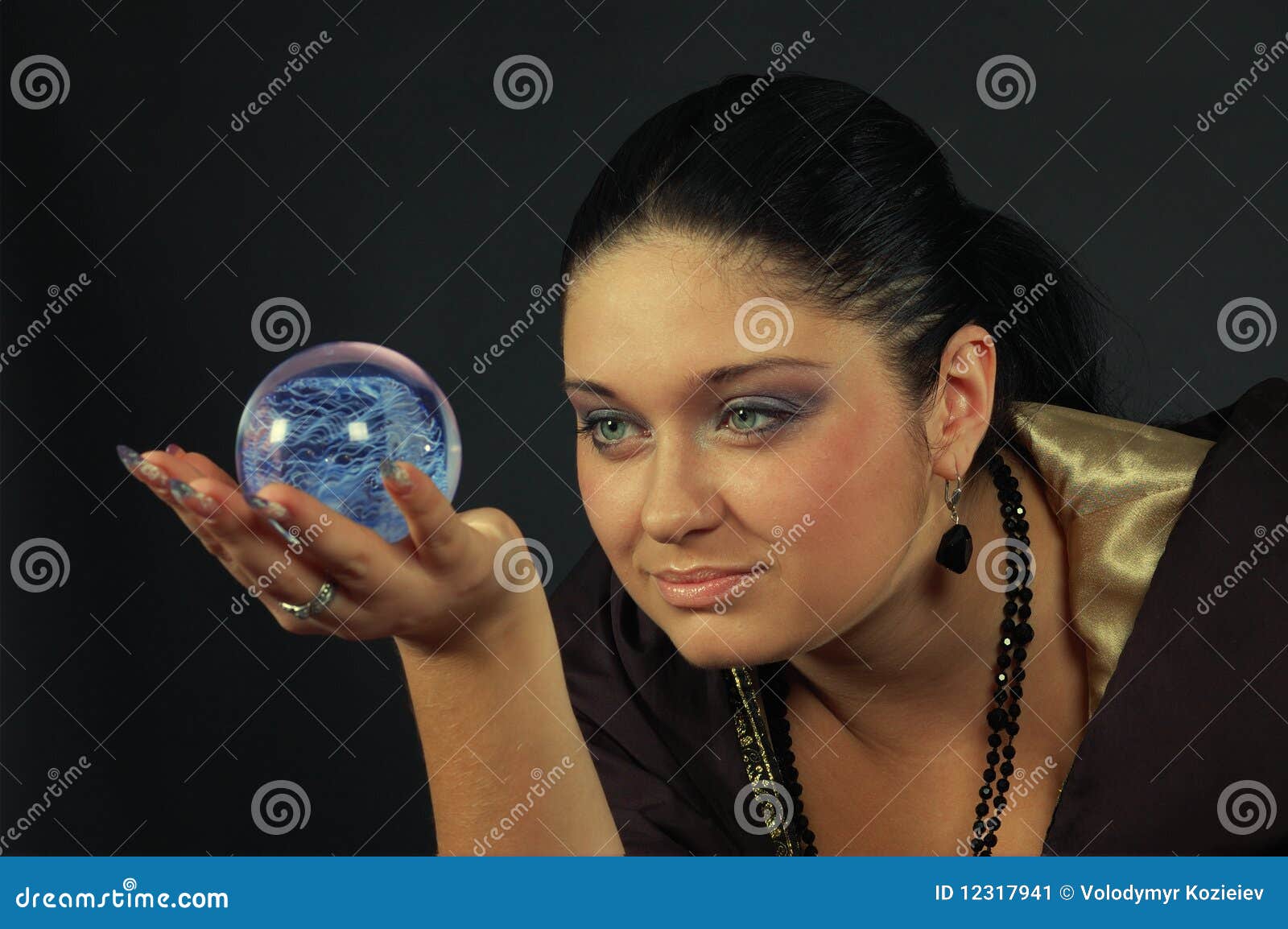 Seer With Magic Ball Performs Ritual. Psychic Vision, Fortune Teller ...