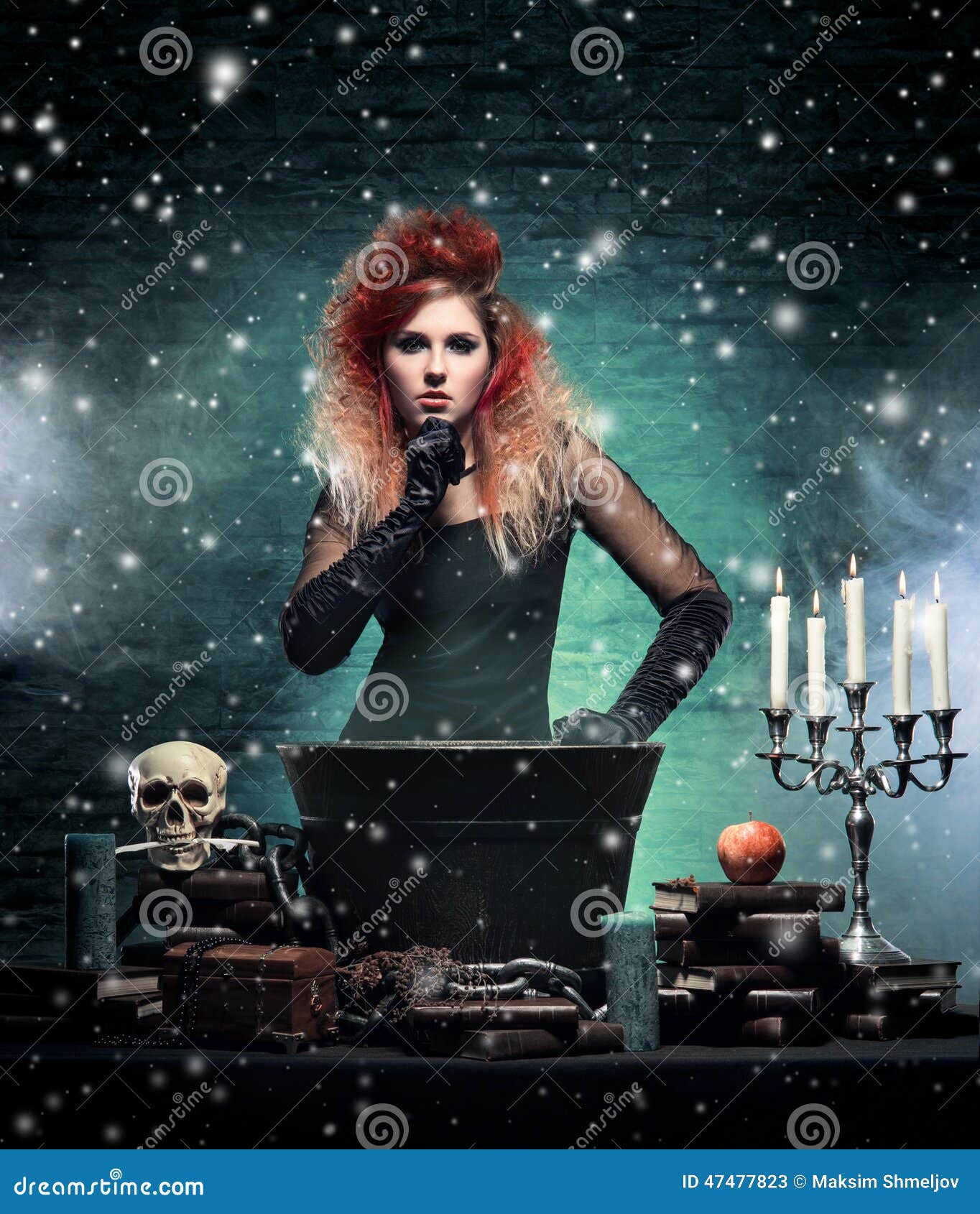 Beautiful Witch Making the Witchcraft in the Dungeor Stock Image ...