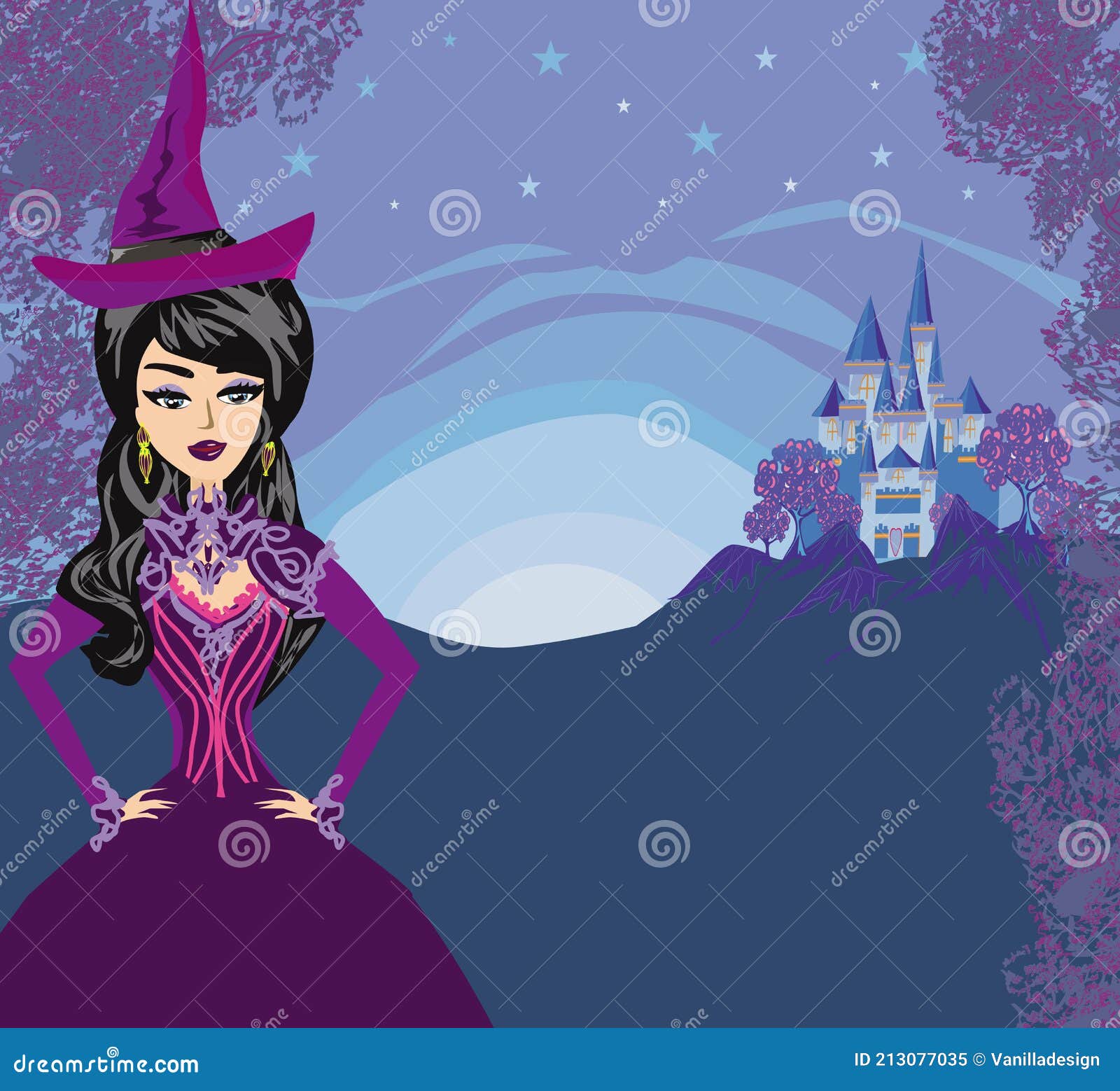 Beautiful witch at night stock vector. Illustration of desire - 213077035