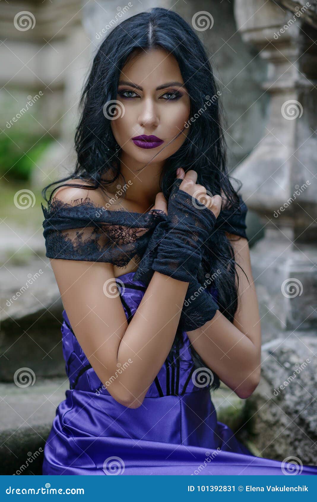 Beautiful Witch in Purple Dress Stock Image - Image of deep, long ...