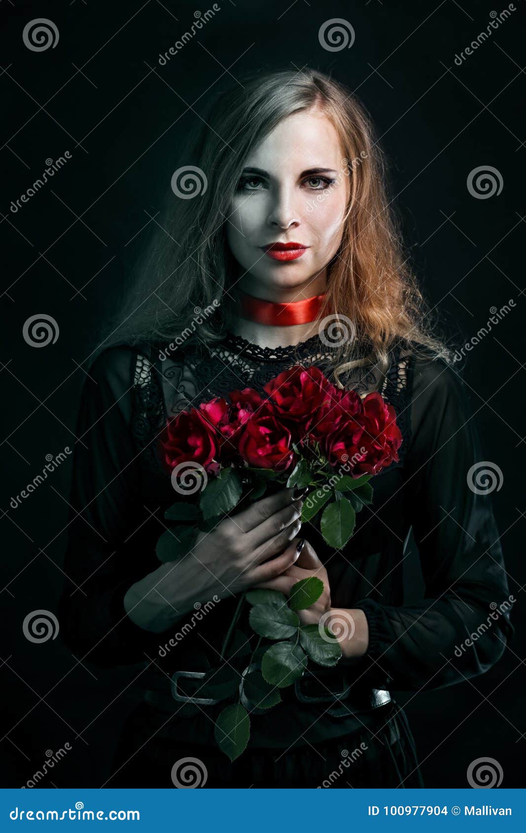 Beautiful Witch with a Roses Stock Photo - Image of bride, roses: 100977904