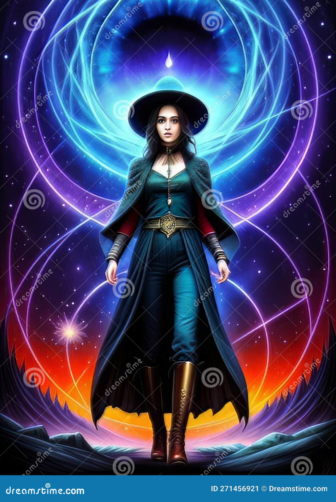 A Beautiful Witch Walks through Astral Space Stock Illustration ...