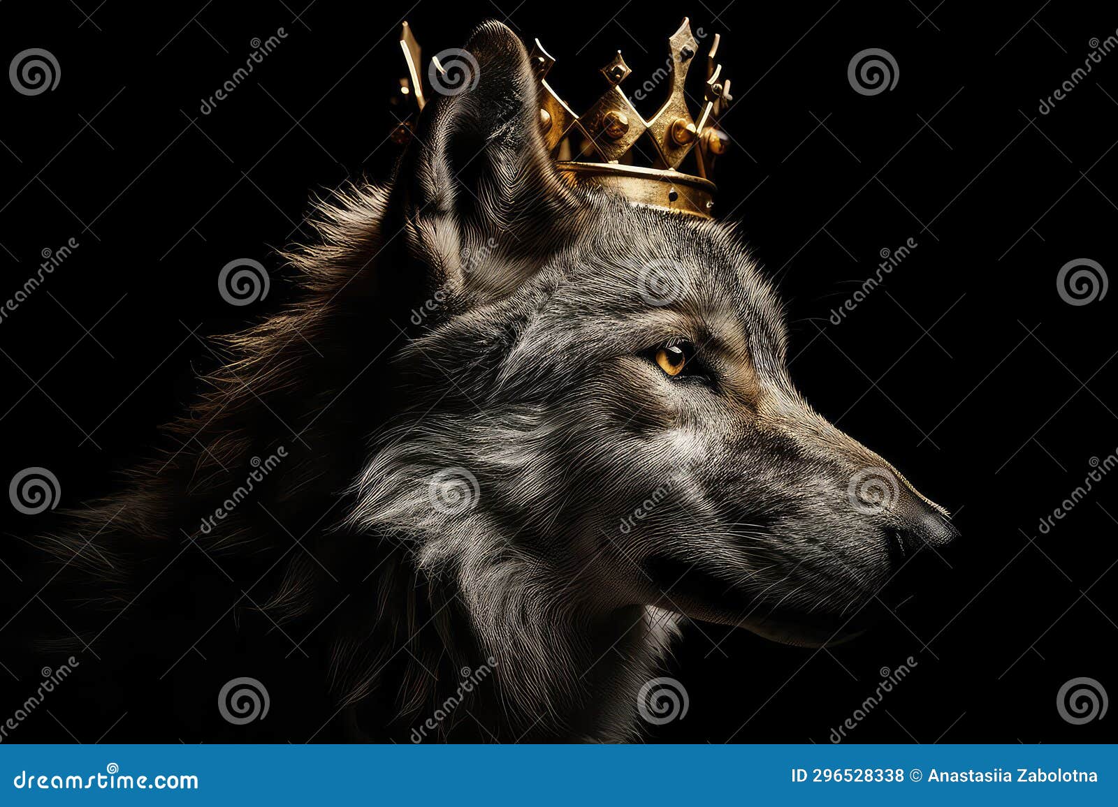 Beautiful Wolf in Gold Crown on Matte Black Background. Generative AI ...