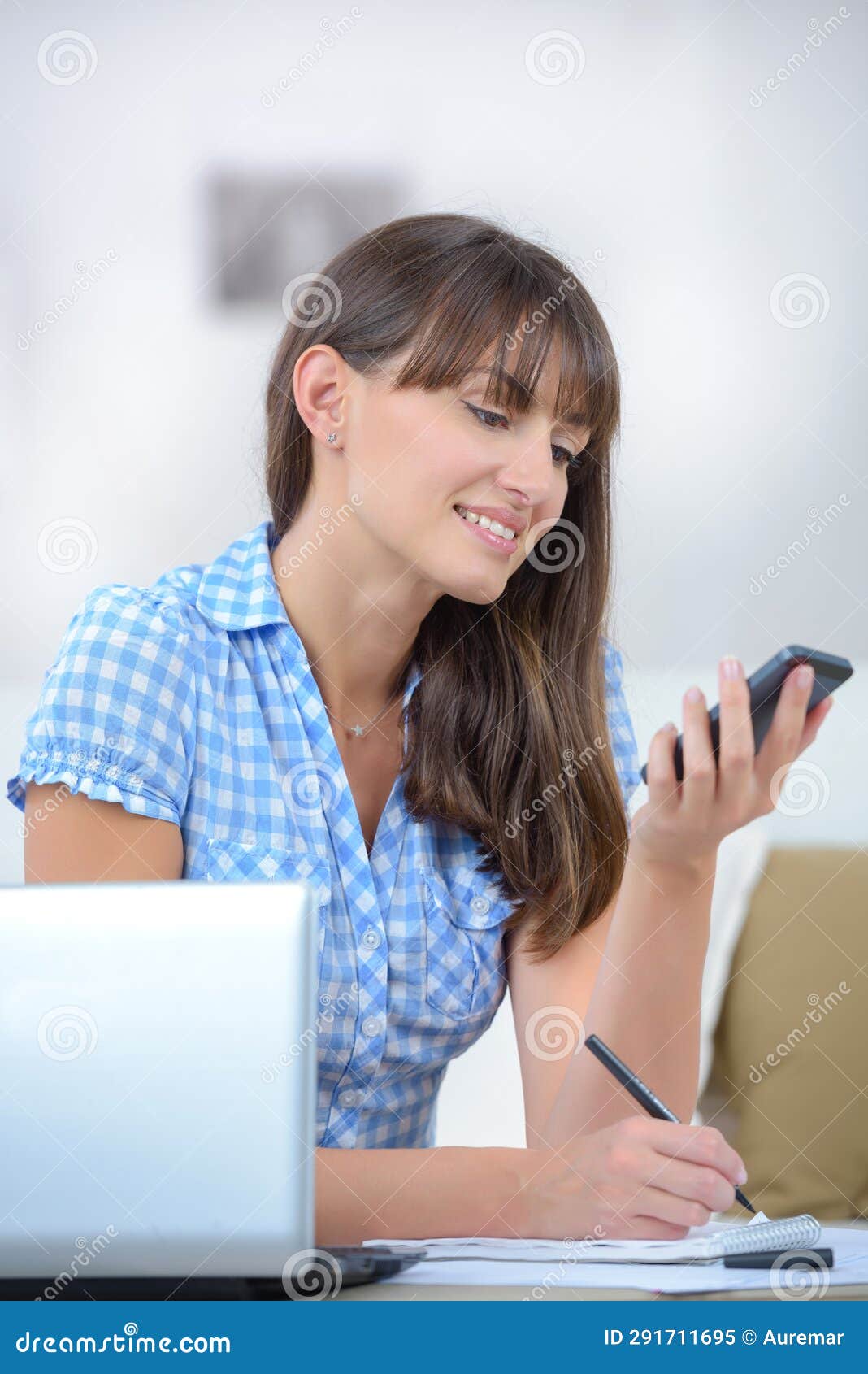 Beautiful woman accounting stock image. Image of calculator - 291711695