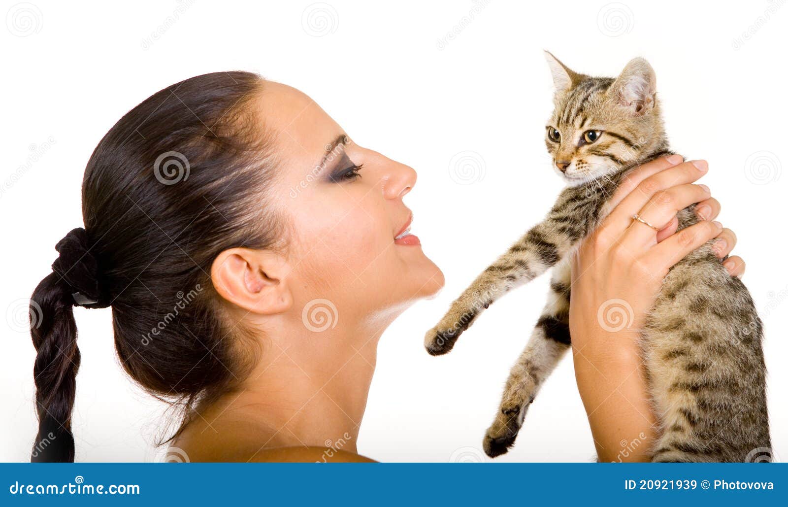 Beautiful Woman with Adorable Kitten Stock Image - Image of fluffy ...