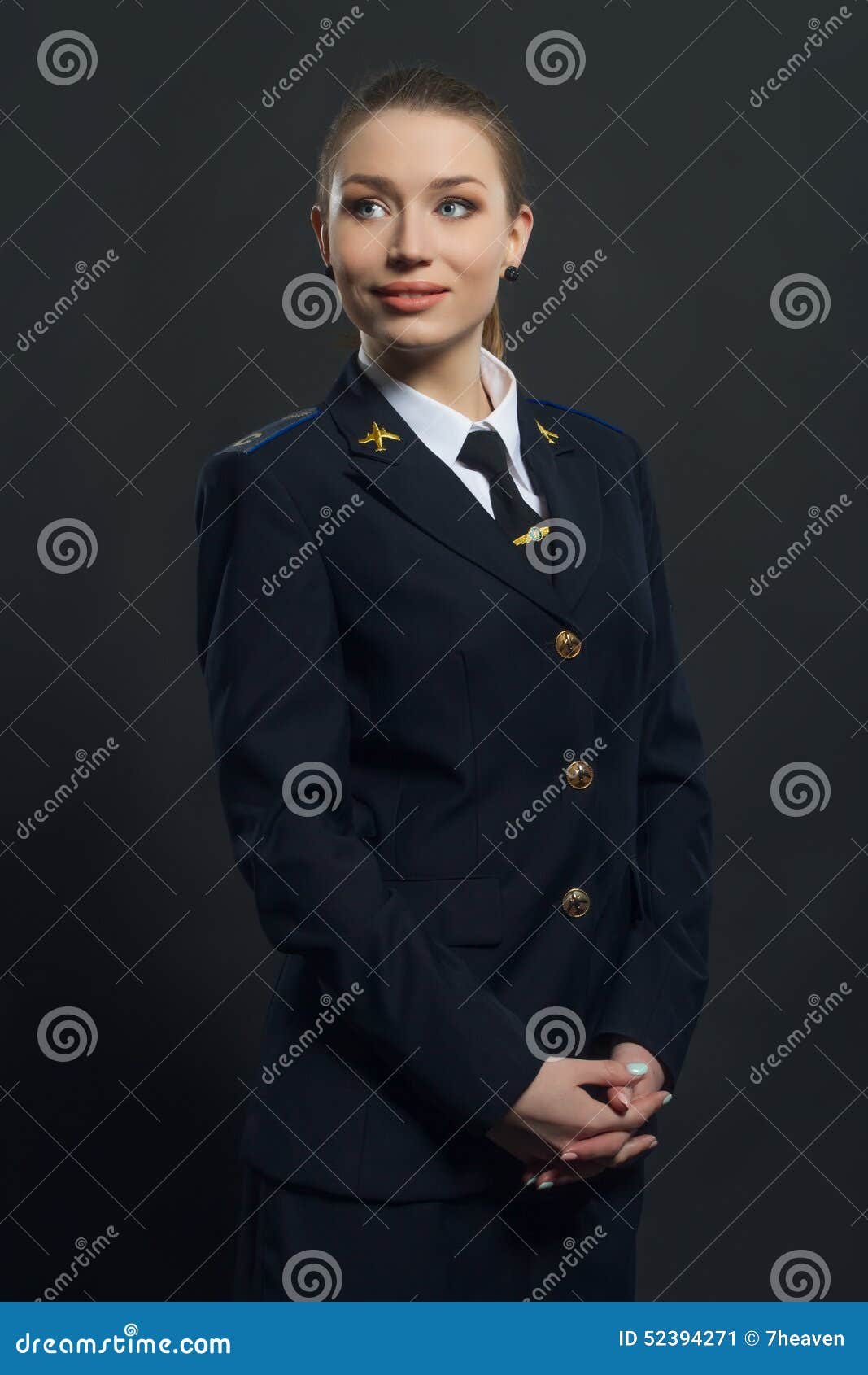 Beautiful Woman Airline Pilot Stock Image - Image of studio, cheerful ...