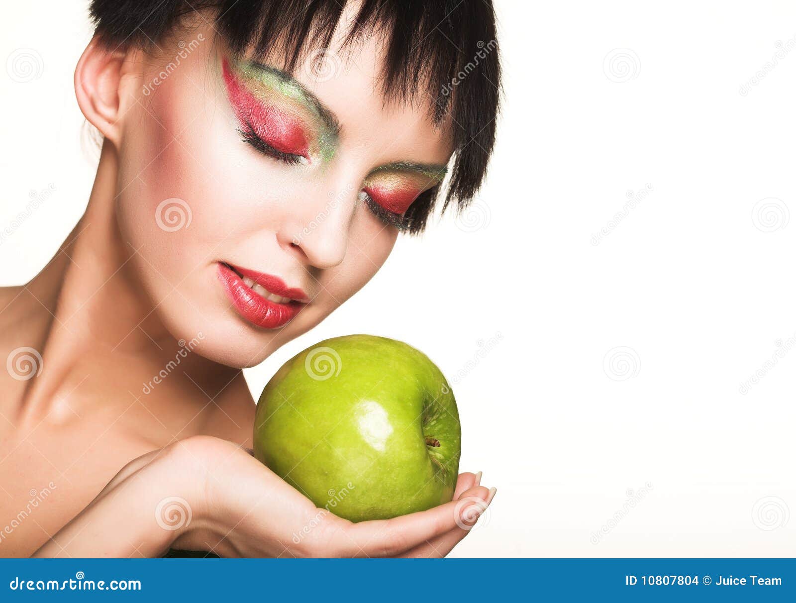 Beautiful woman with apple stock photo. Image of health - 10807804