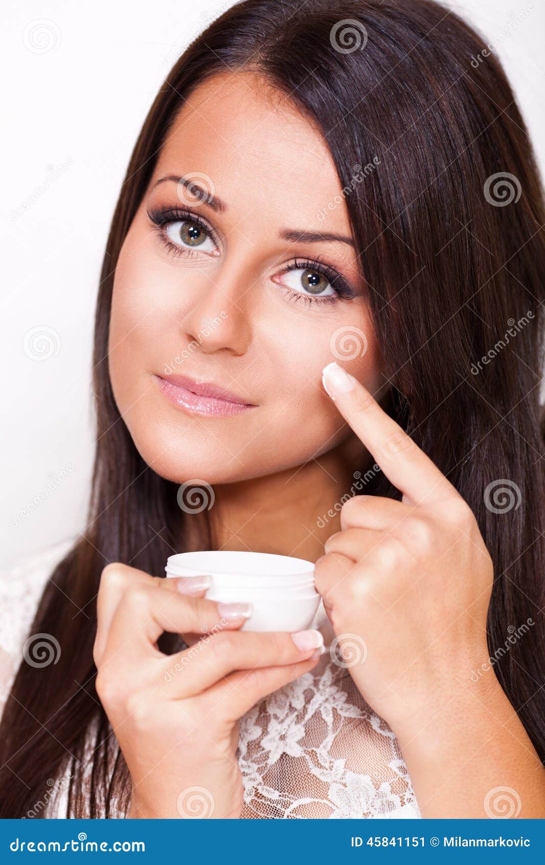 Beautiful Woman Applied Face Cream Stock Image - Image of hair ...