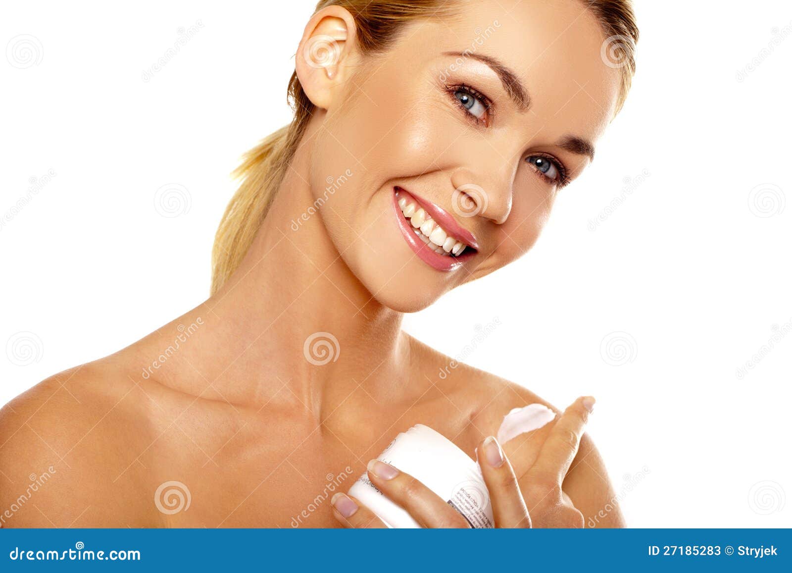 Beautiful Woman Applying Body Cream Stock Image - Image of body ...