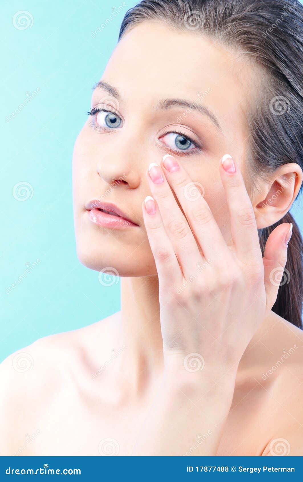 Beautiful Woman is Applying Cosmetics Stock Photo - Image of head, body ...