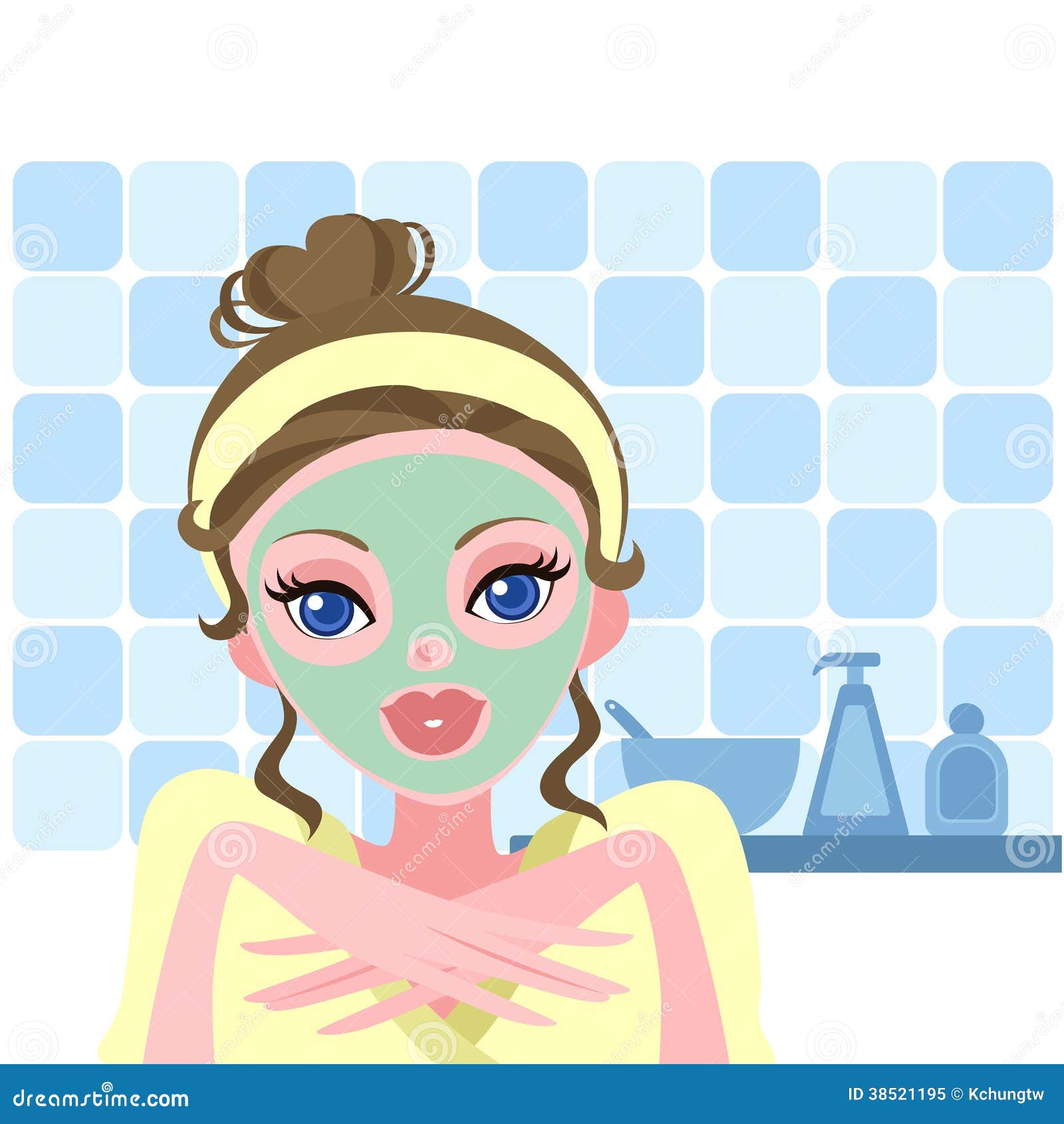 Beautiful Woman Applying A Facial Mask Stock Vector Illustration Of