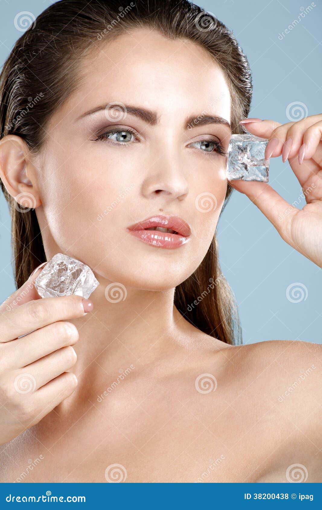 Beautiful Woman Applying Ice Cube Treatment On Face Stock Photo - Image ...