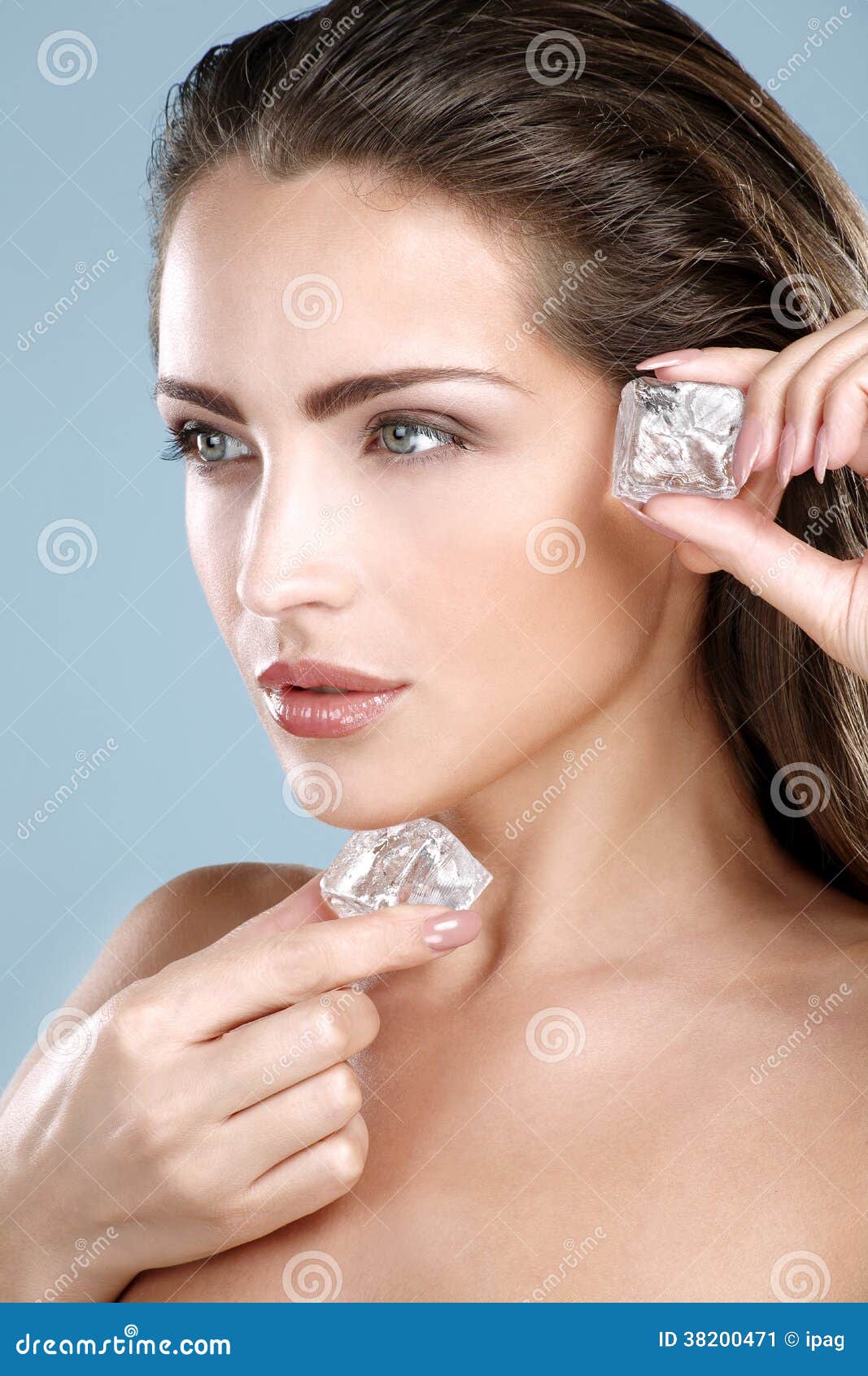 Beautiful Woman Applying Ice Cube Treatment on Face Stock Image - Image ...