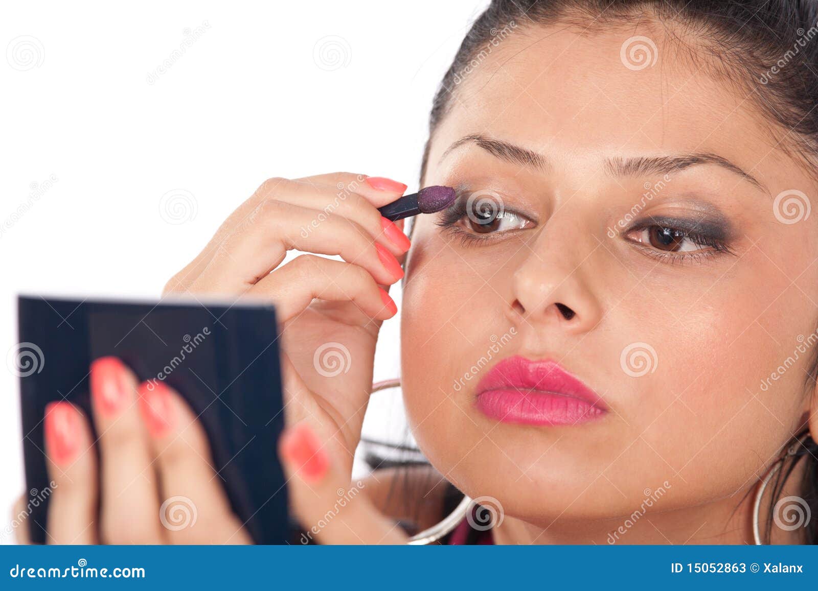Beautiful Woman Applying Makeup Stock Image - Image of closed, liner ...