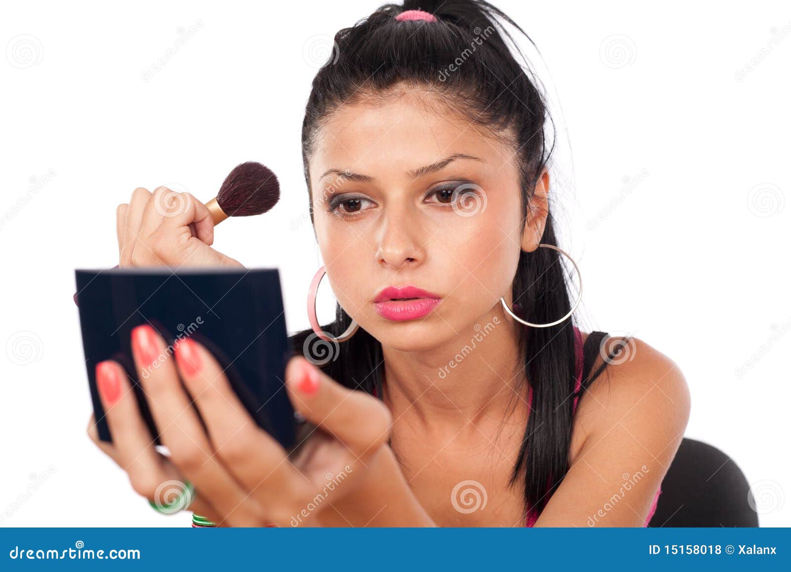 Beautiful Woman Applying Makeup Stock Photo - Image of lifestyle, eyes ...