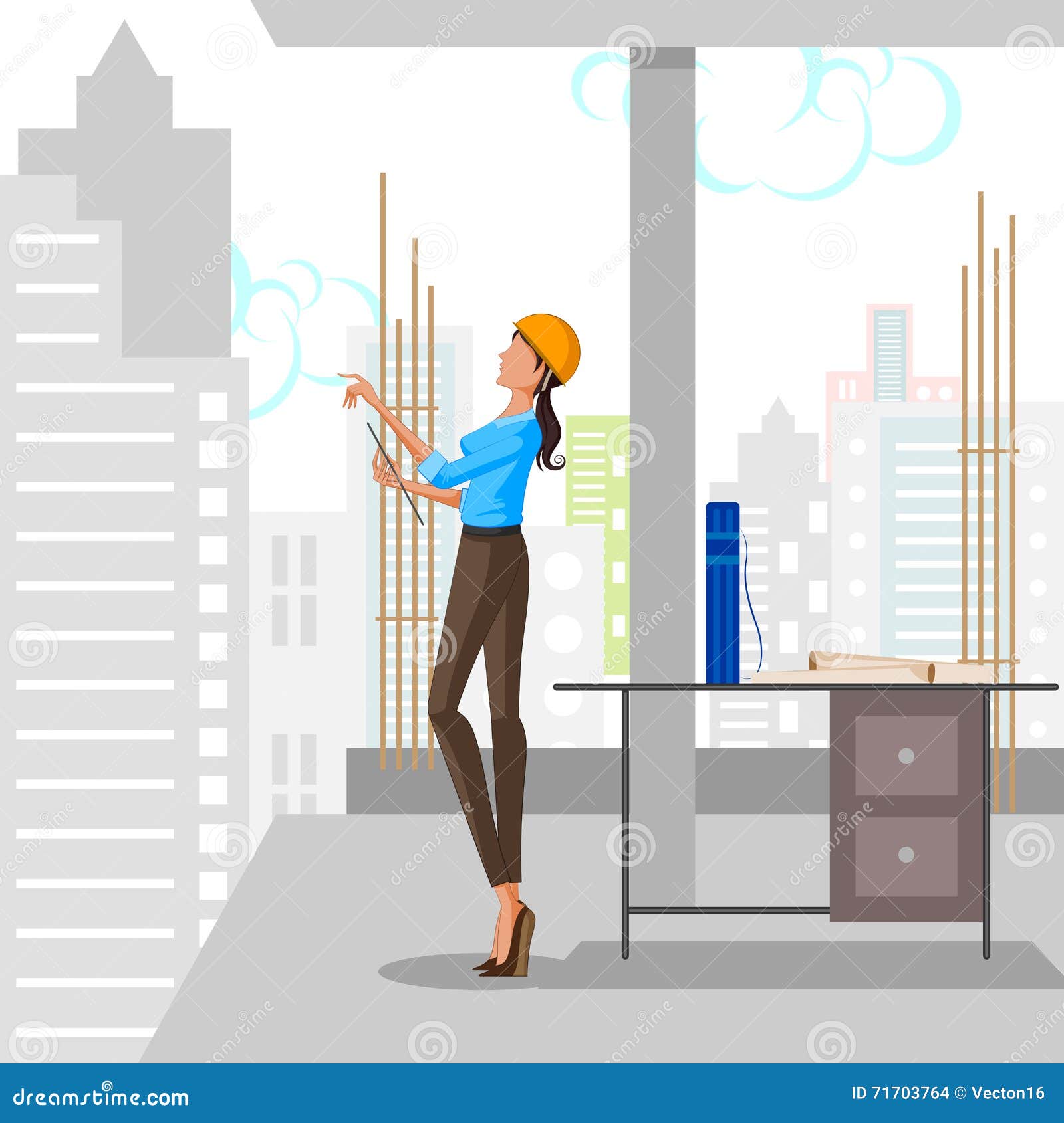Beautiful Woman Architect Planning Building Stock Illustration ...