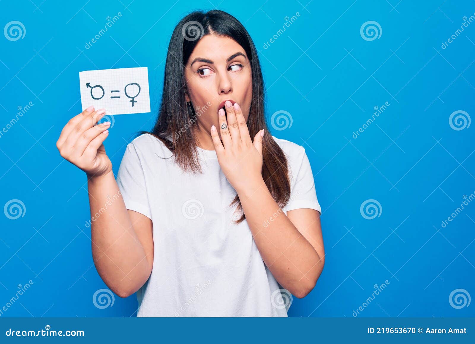 Beautiful Woman Asking For Sex Discrimination Holding Paper With Gender