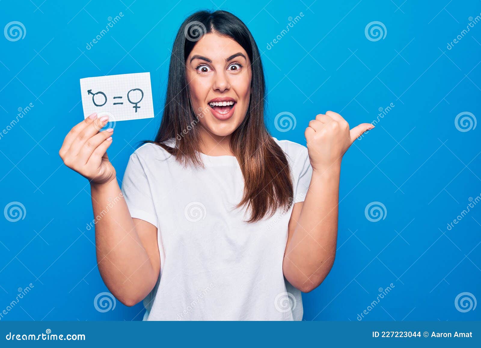 Beautiful Woman Asking For Sex Discrimination Holding Paper With Gender
